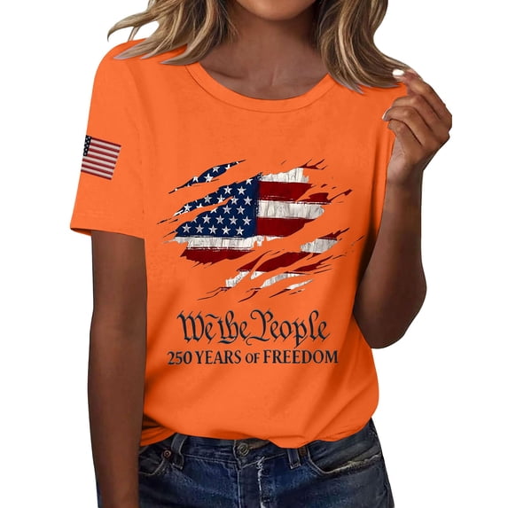 Womens Tops Short Sleeve Tee Independence Day 250th Anniversary Retro ...
