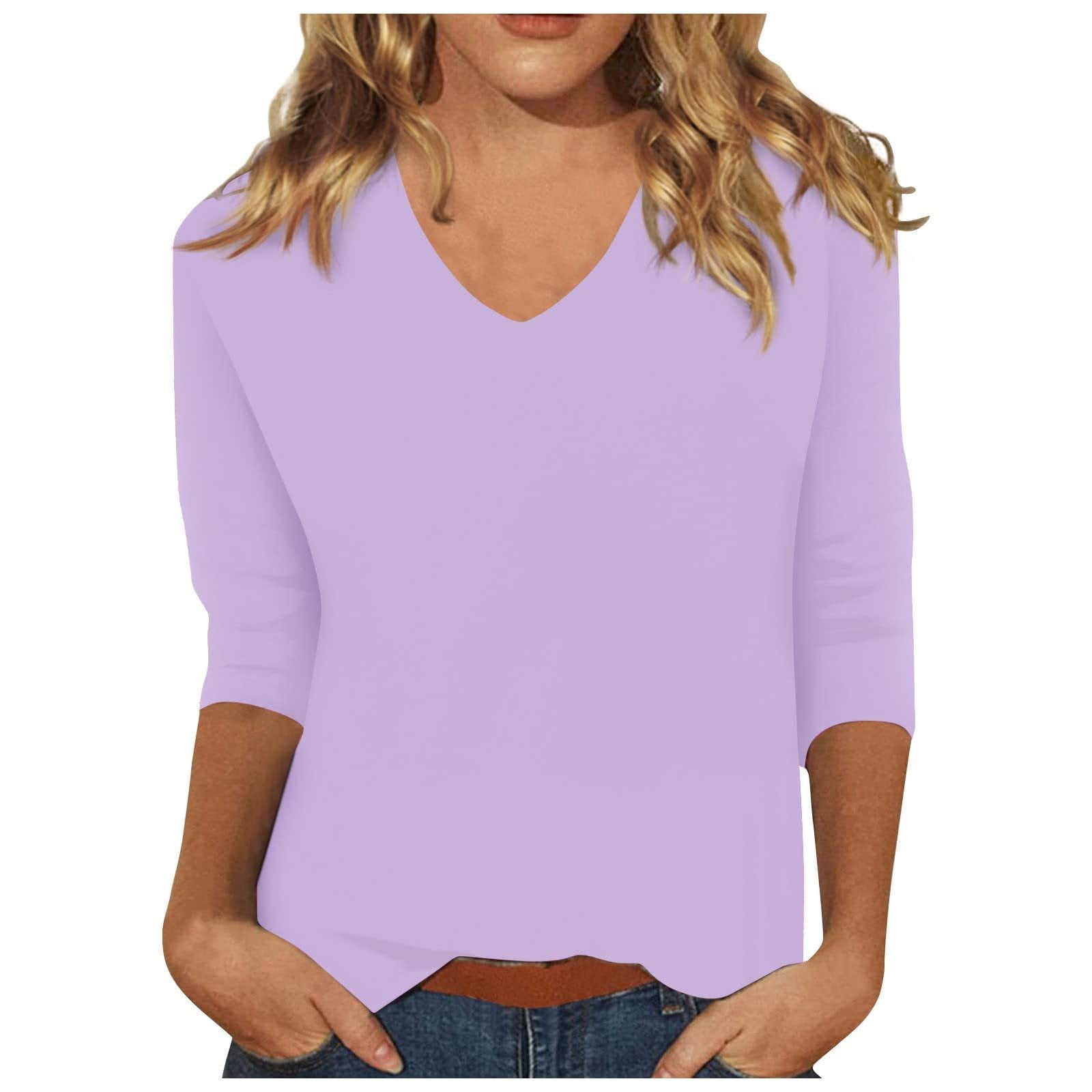 Womens Tops Short Sleeve Tops 3/4 Sleeve Summer Solid Plain Travel Cute ...