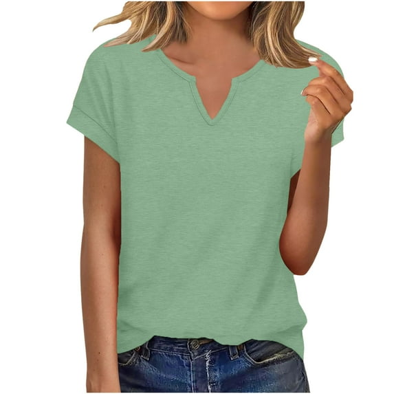 Womens Tops Short Sleeve V Neck Pullover T-Shirts Summer Fashion Comfy ...