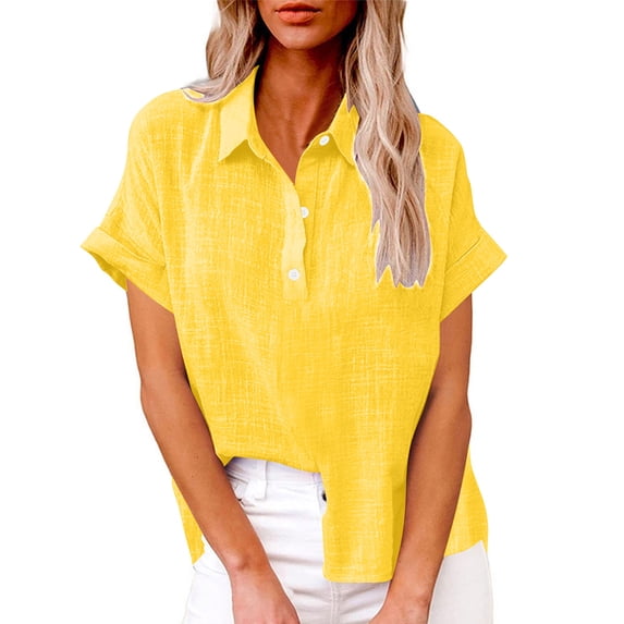 Womens Tops T Shirts Ladies Solid Color Linen Short Sleeve Casual Loose ...