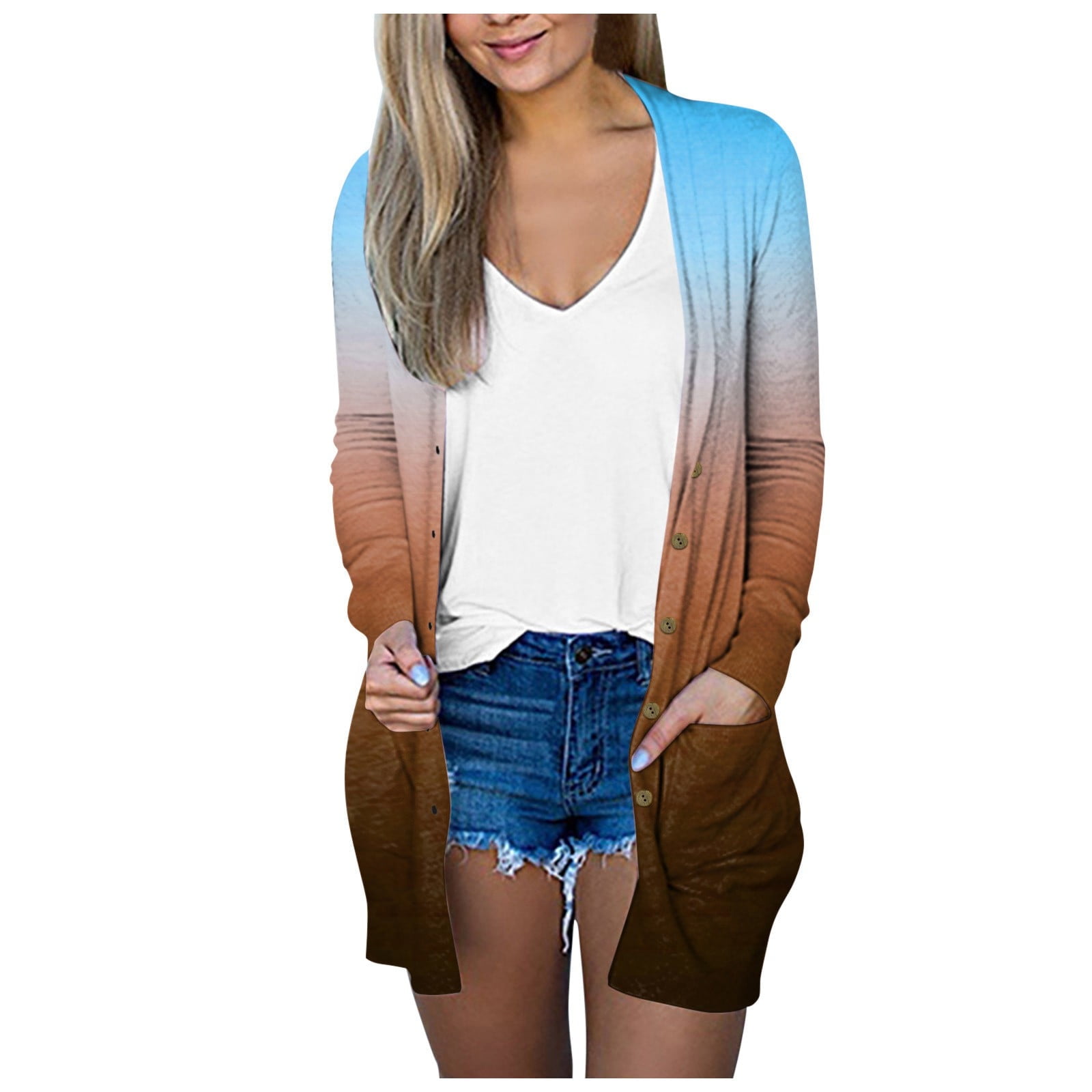 Womens Tops T Shirts Lightweight Open Front Cardigans Summer Outwear ...