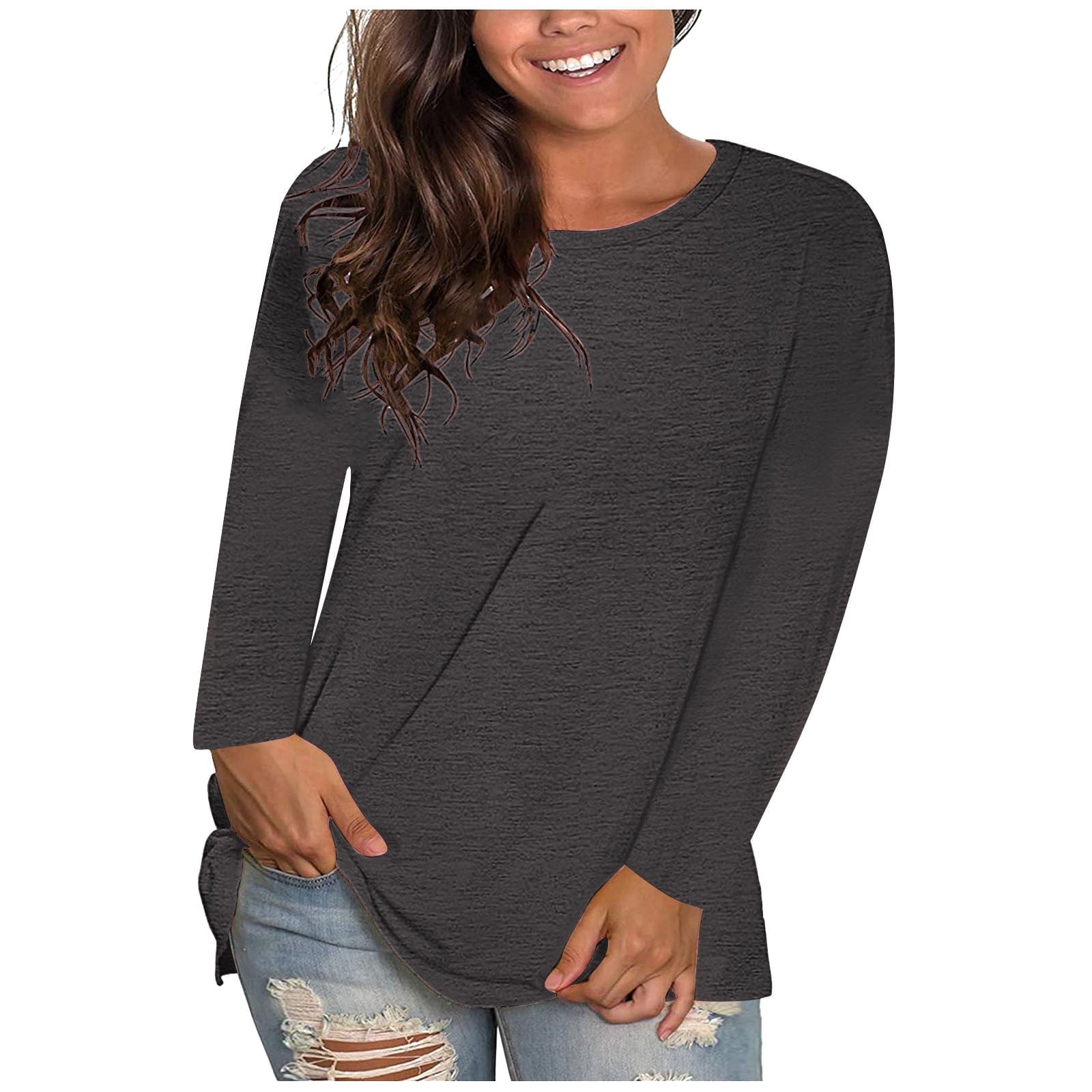 Womens Tops Trendy Sawvnm Women's Fashion Causal Solid Loose Long ...
