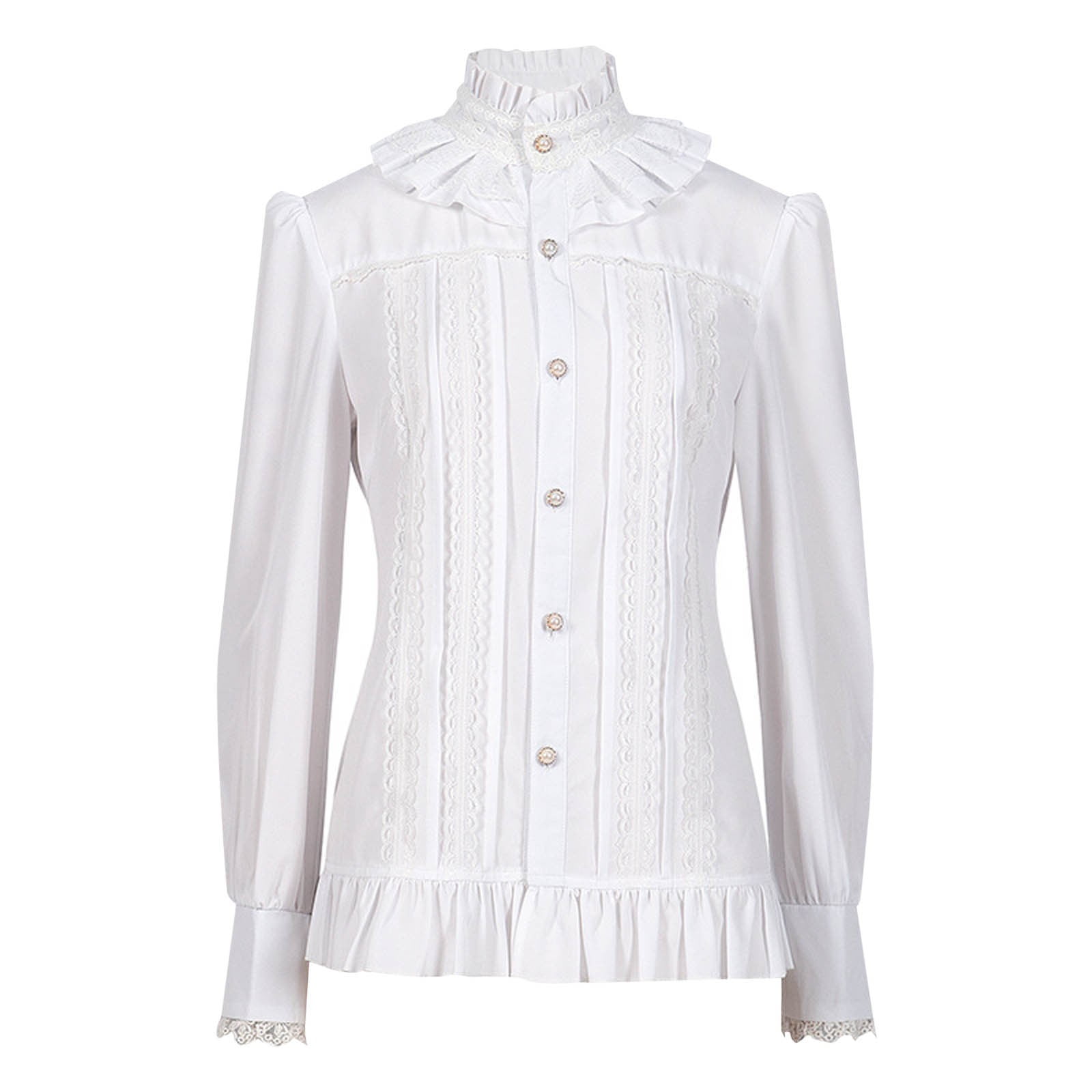 Womens Tops Trendy Vintage Victorian Long Sleeve Lotus Ruffle Shirt ...