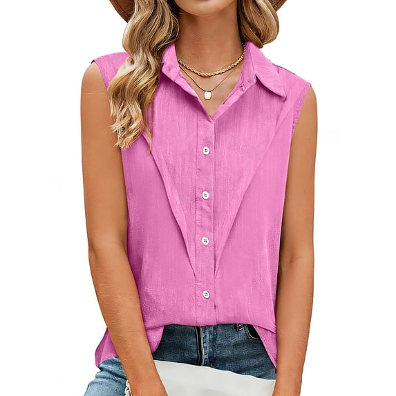 Womens Tops Trendy Womens Daily Casual Linen Shirts Sleeveless Shirts ...