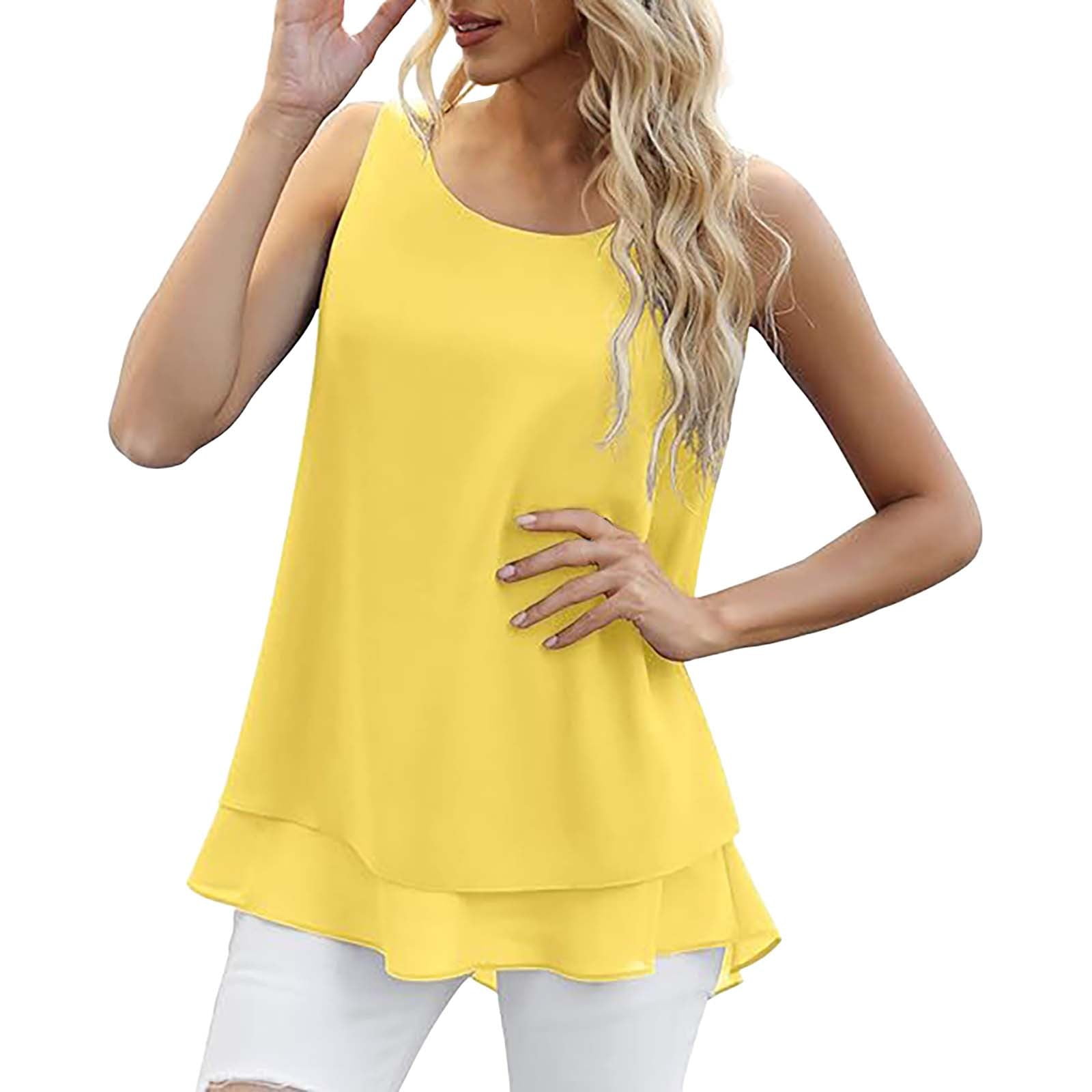Womens Tops Women Chiffon Tank Sleeveless Top Double Casual Blouse Tunic Shirts for Women ...