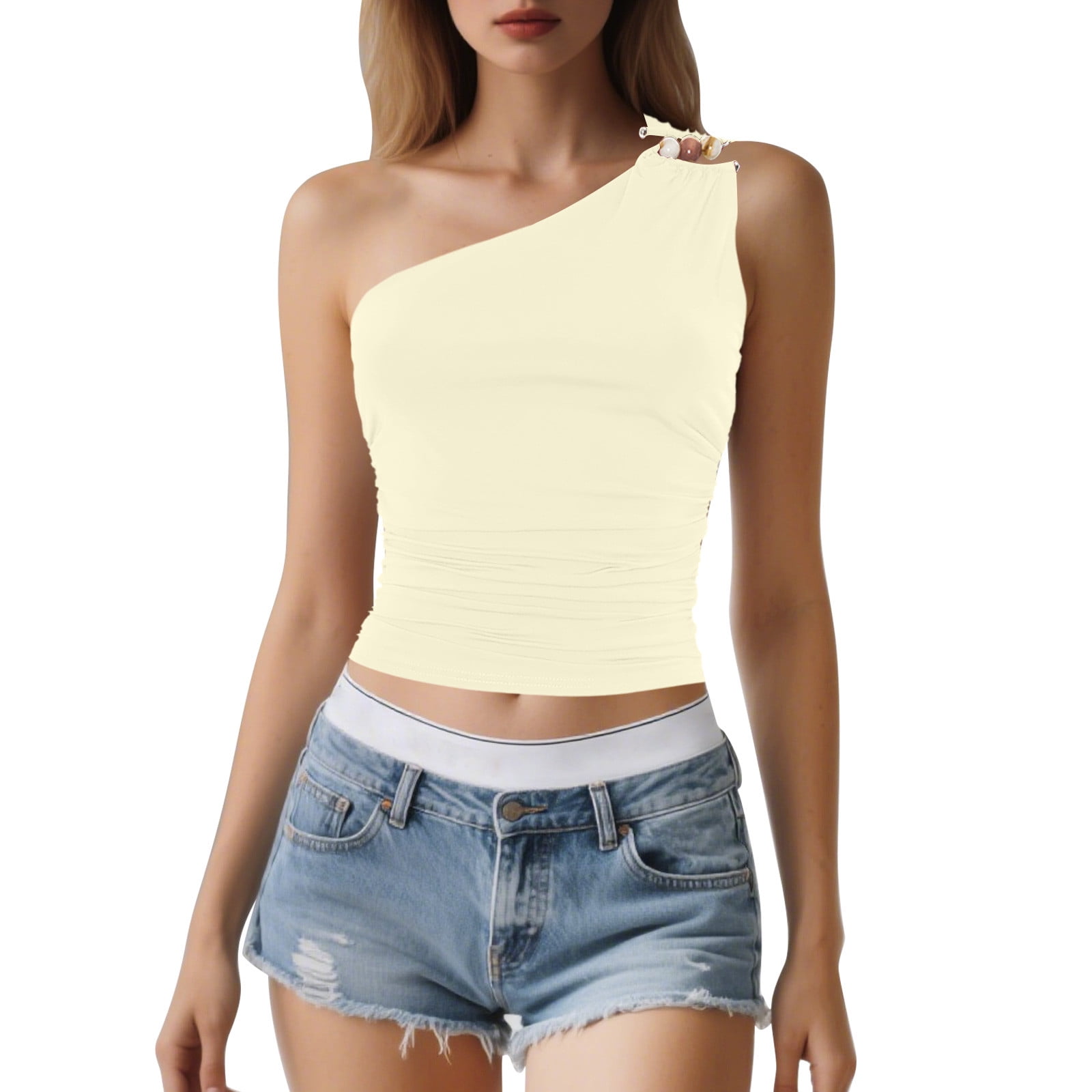 Womens Tops Women's Sexy Off Shoulder Beaded Crop Tank Top Casual ...