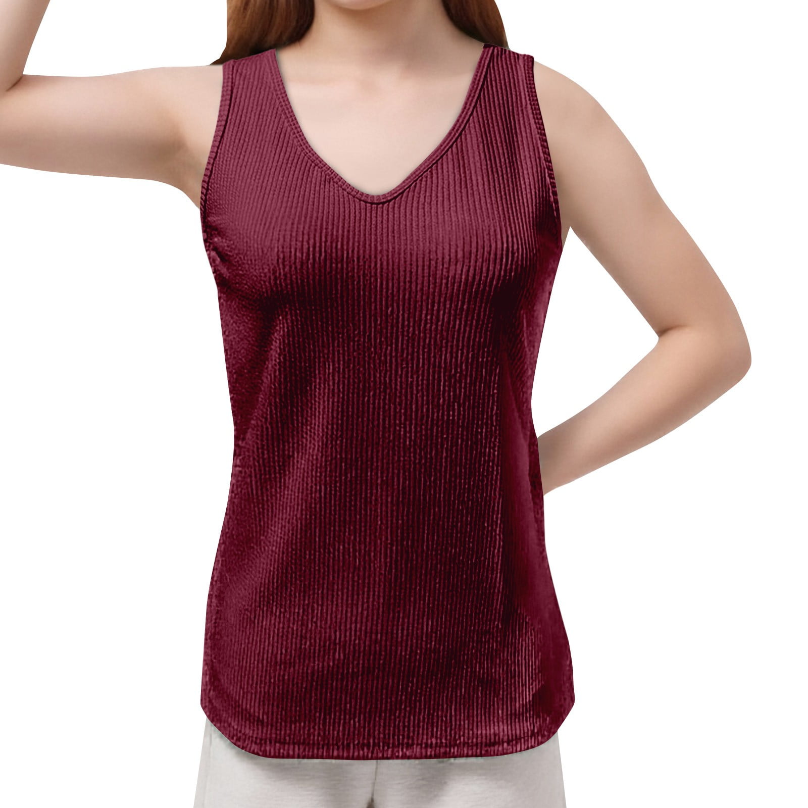 Womens Tops Workout Shirts Solid Color Casual Knitted Elastic Vest V ...