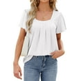 Womens Tops for Summer Ruffle Sleeve Tunic Blouse Pleated Flowy Dressy ...