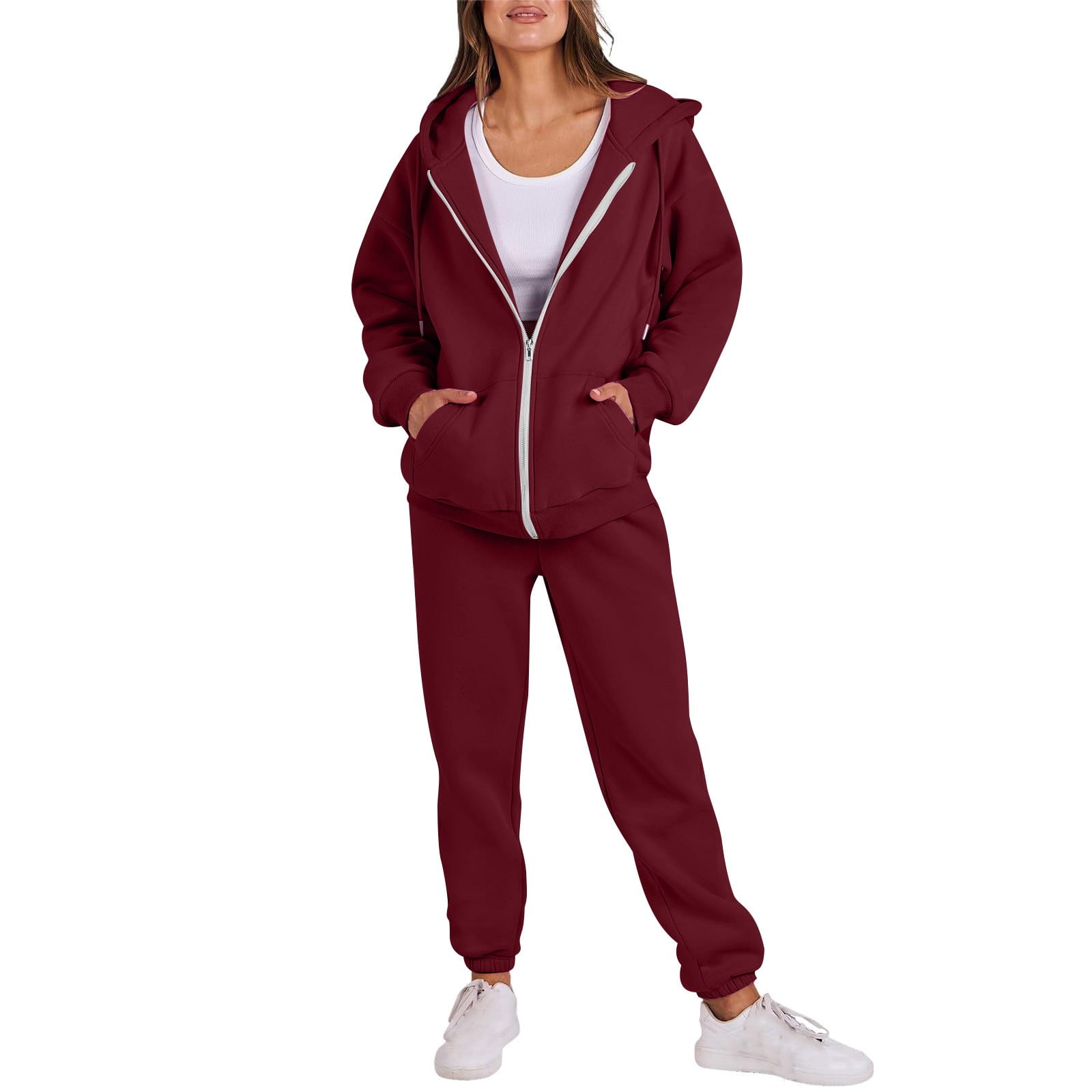 Womens Tracksuit Zip Up Hoodie Sweatsuits 2 Piece Outfits Jogger Pant ...