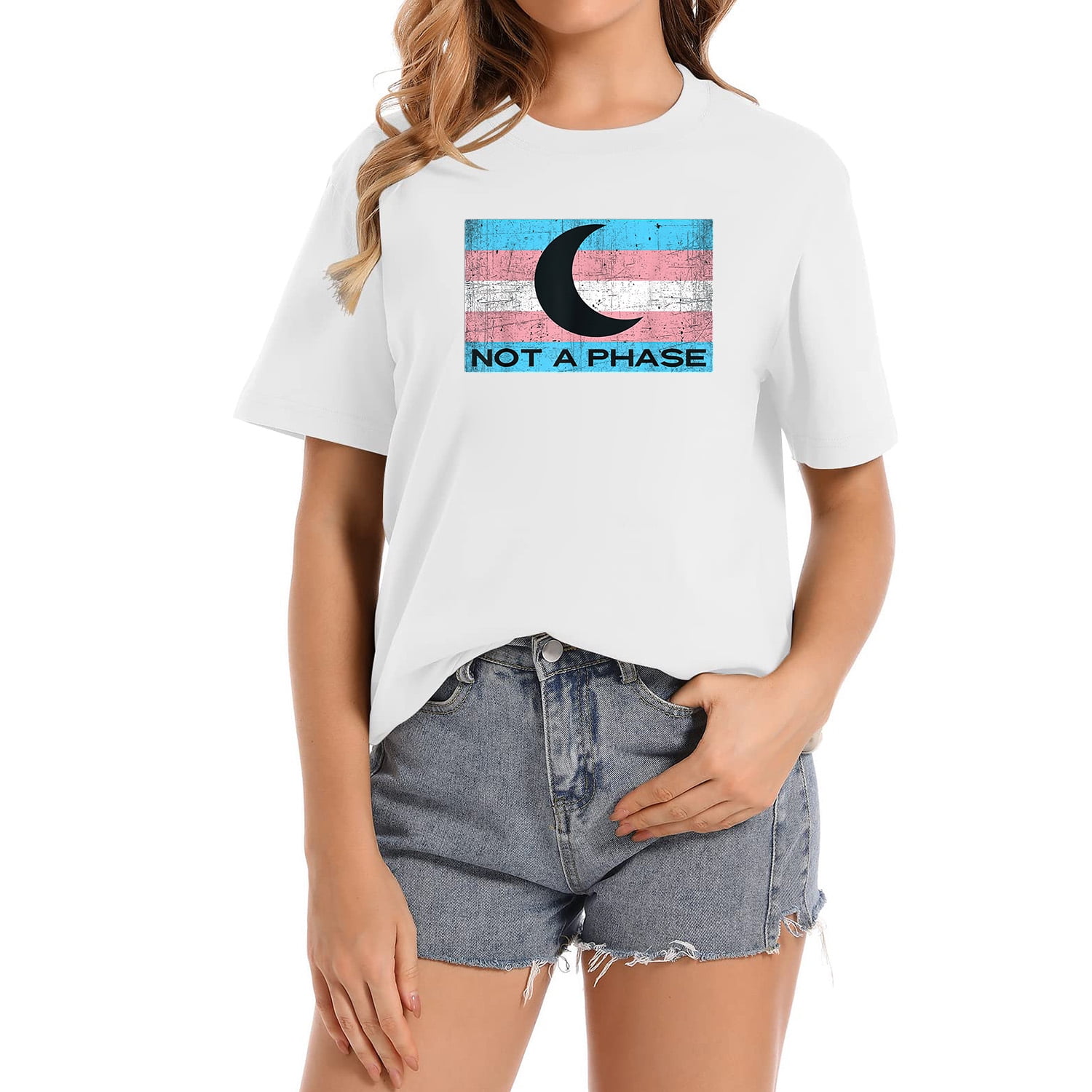 Womens Transgender Pride Flag - Not A Phase Funny Moon Phase T-Shirt ...