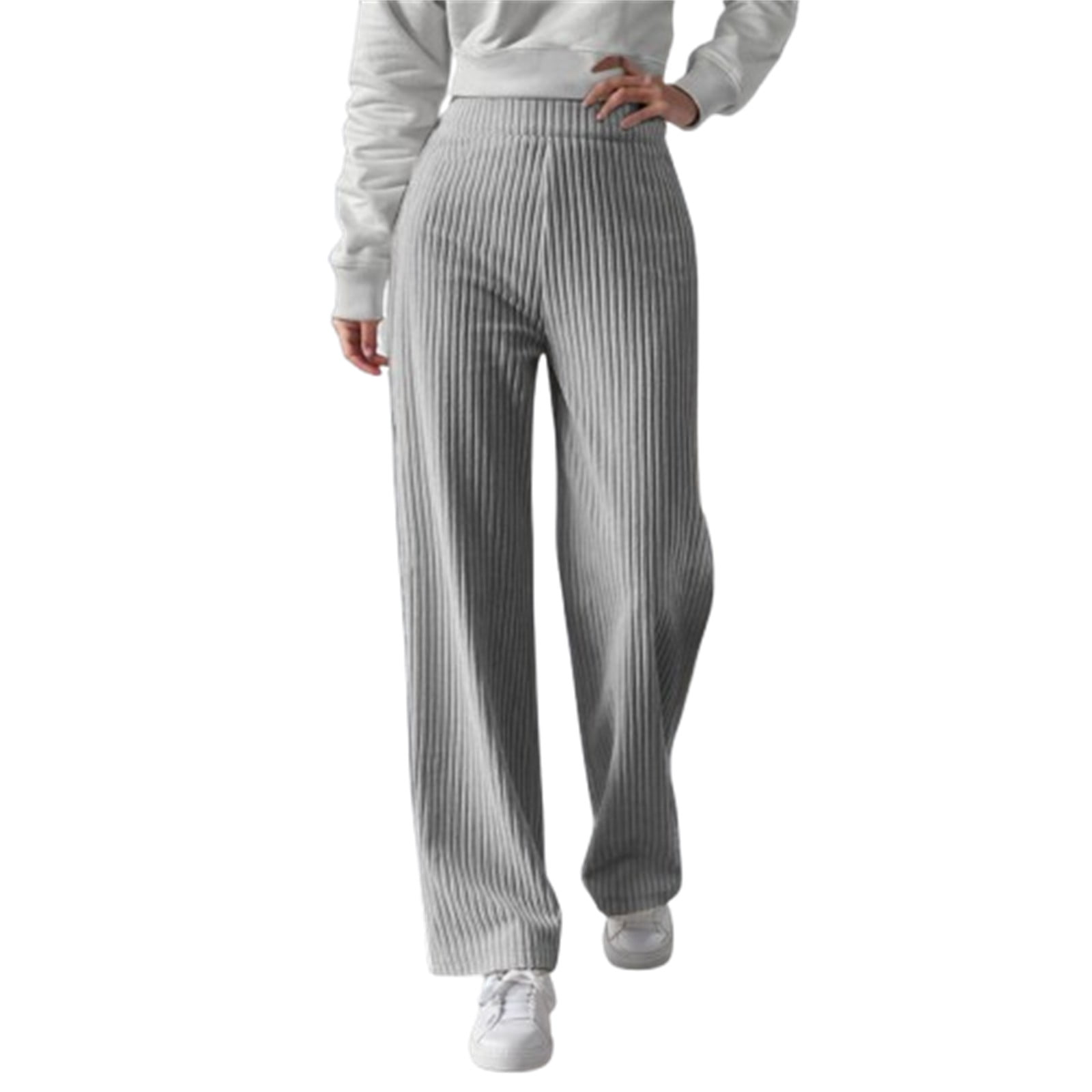 Womens Travel Pants Ribbed Knit High Waisted Wide Leg Pants Thermal ...