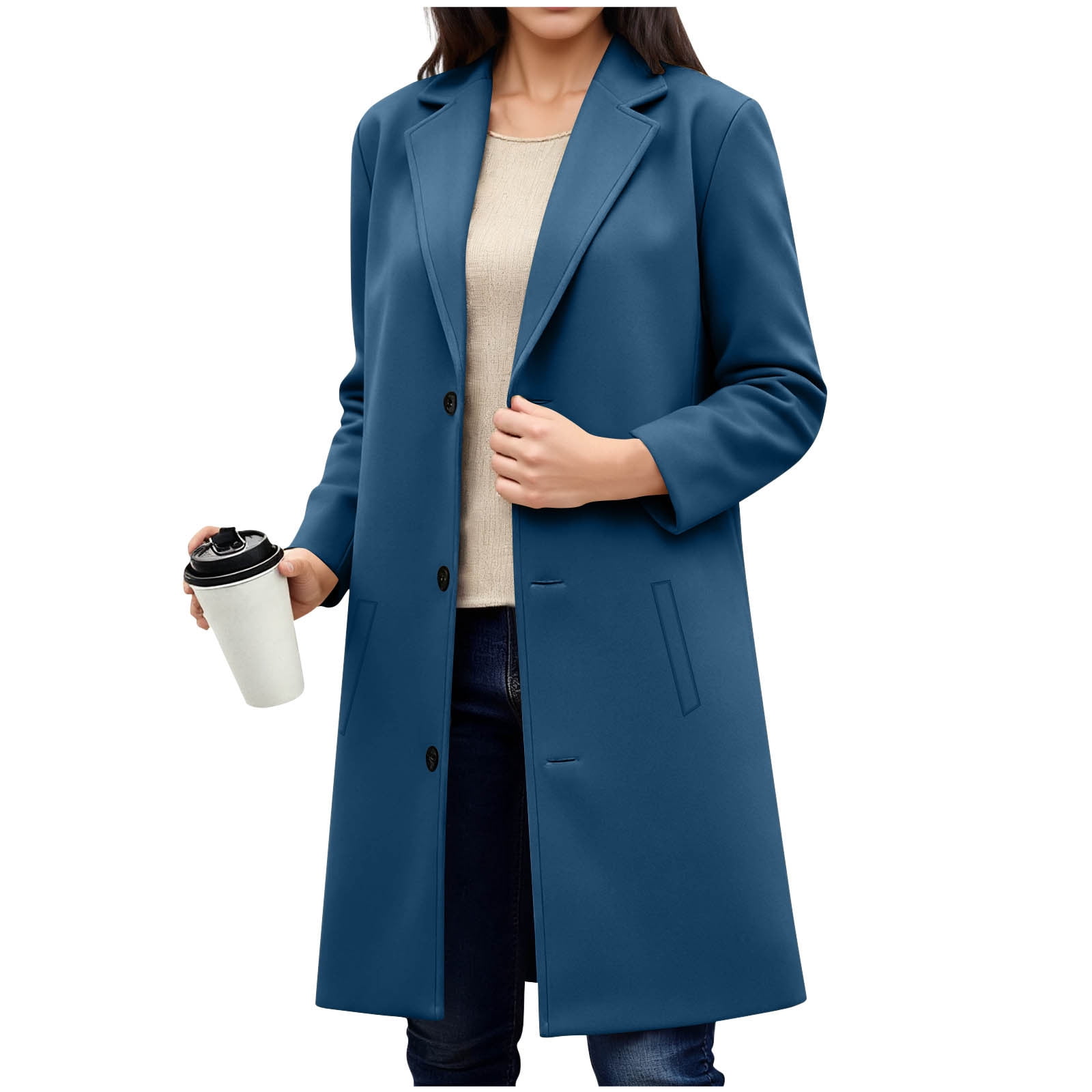 Womens Trench Coat Mid-length Notch Lapel Collar Single Breasted Wool ...