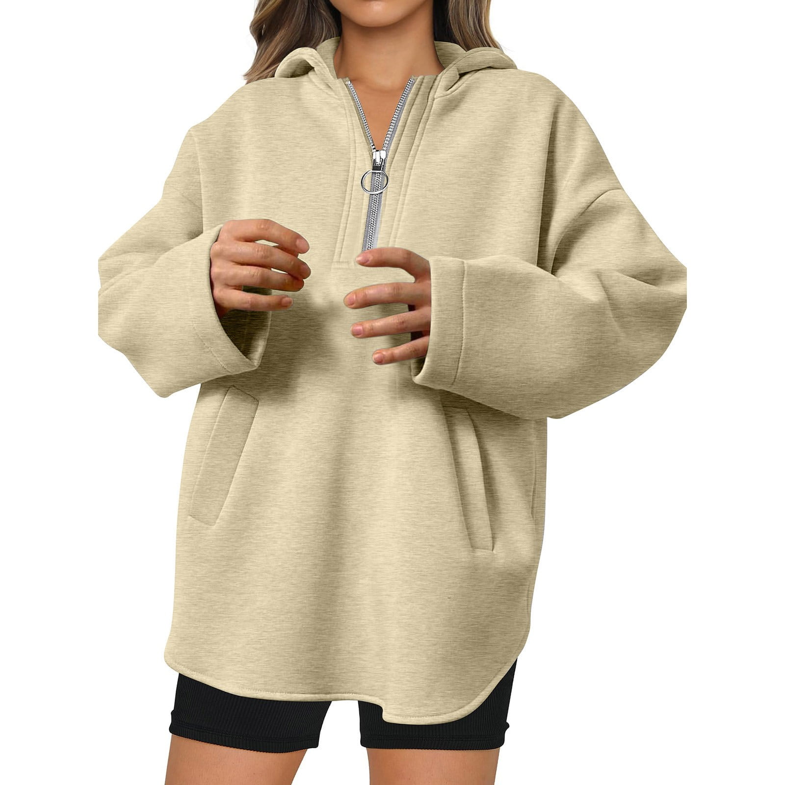 Womens Trendy 1/2 Zip Pullover Hoodies Oversize Cozy Fleece Lined ...