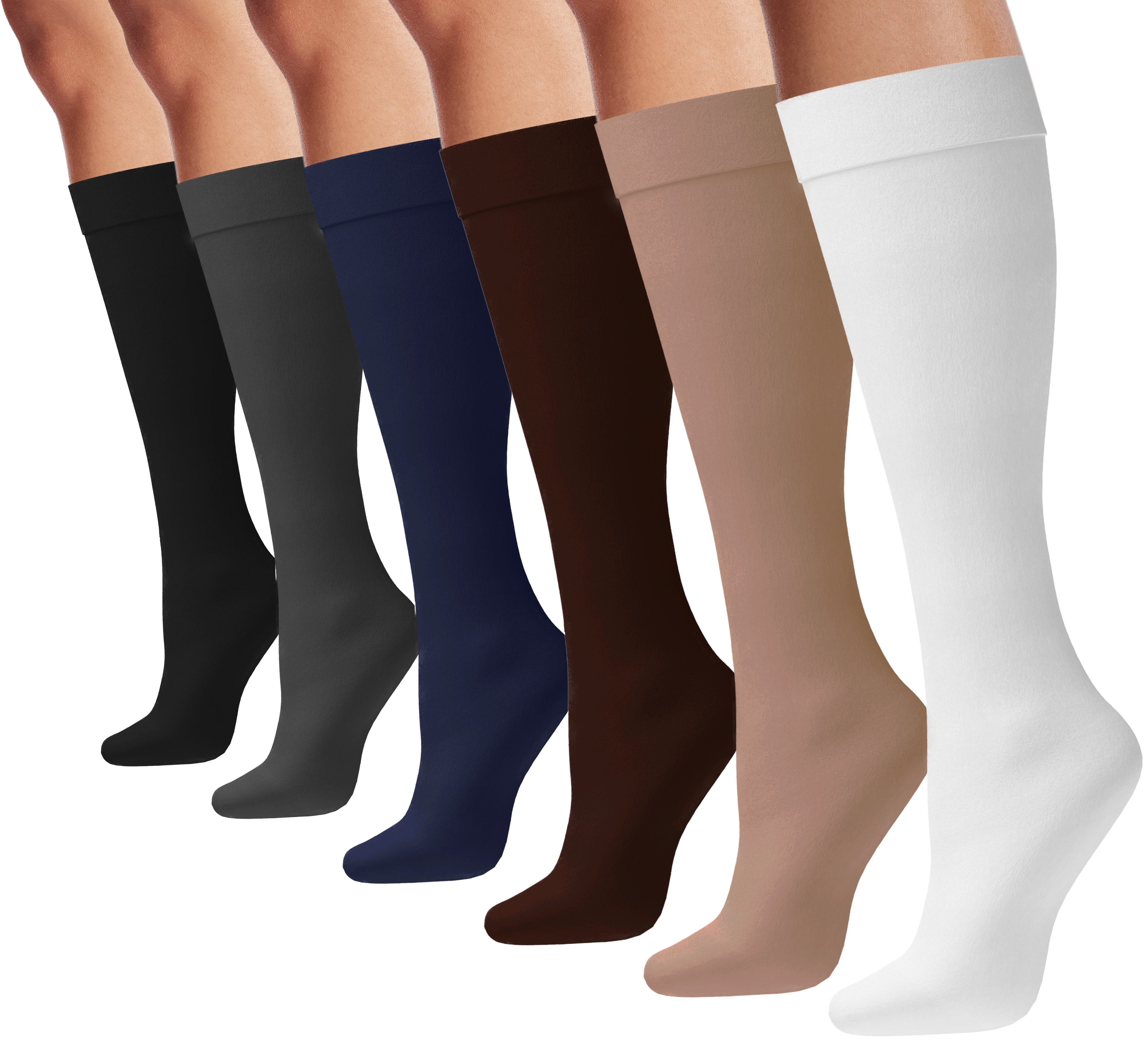 Womens Trouser Socks, 6 Pairs Silky Knee High Nylon Dress Socks, Opaque ...