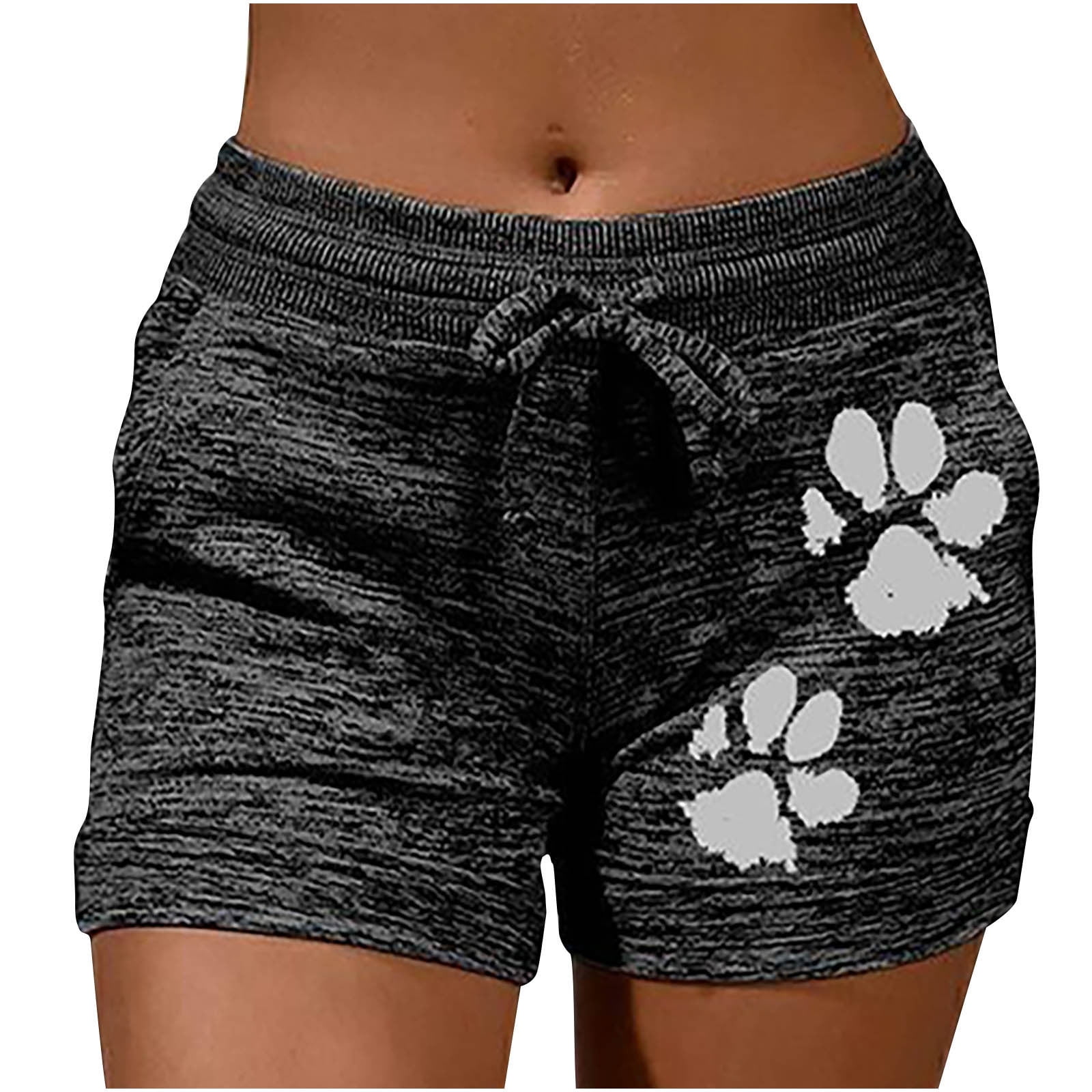 Womens Trousers Summer Shorts for Women Fashion Elastic Waist Dog Paws ...