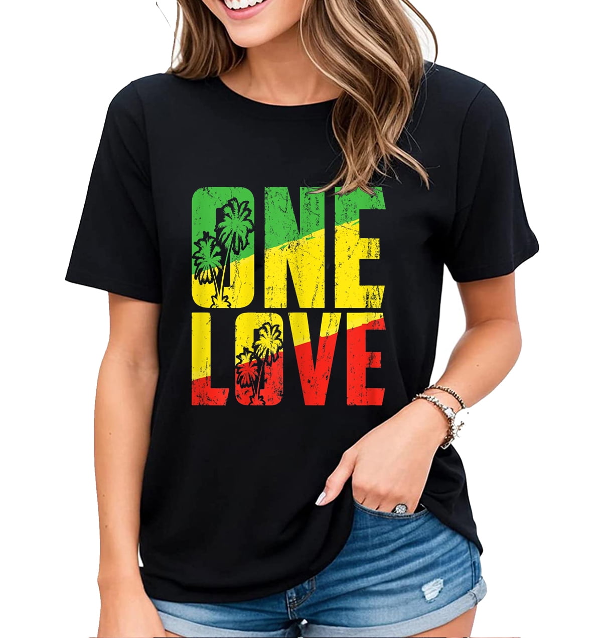 Womens Tshirt One Love Jamaica Shirt Reggae Music Caribbean Pride Roots ...