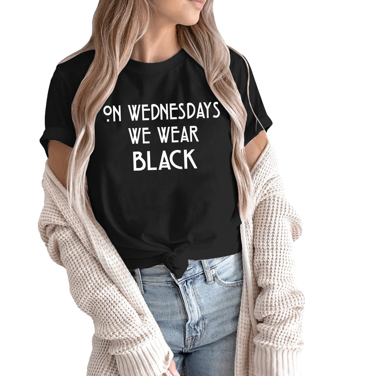 Womens Tshirts Funny Letter On Wednesday We Wear Black Print Tee Shirt ...