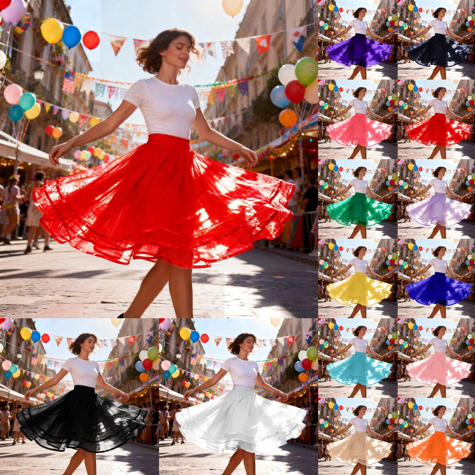 Womens Tumu Skirts Solid Color Flare Underskirts with Stretch Waist ...
