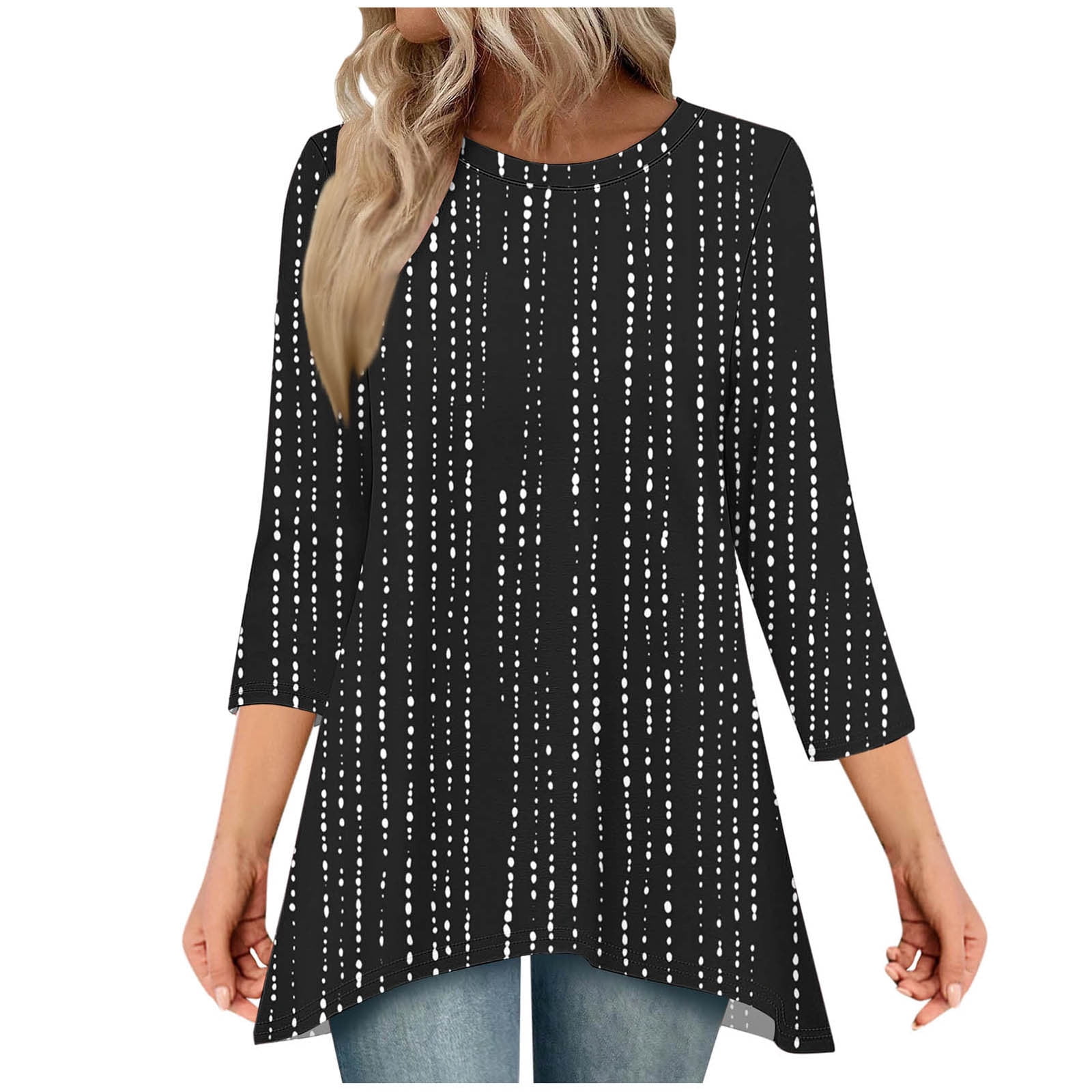 Womens Tunic Top 3/4 Long Sleeve Tunics for Women Plus Size Round Neck ...