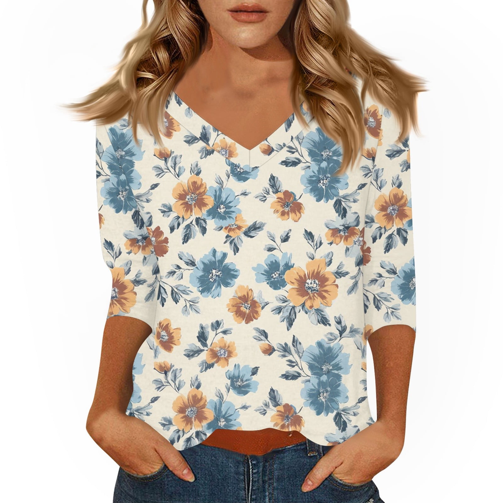 Womens Tunics 3/4 Sleeves M Sky Blue - Walmart.com