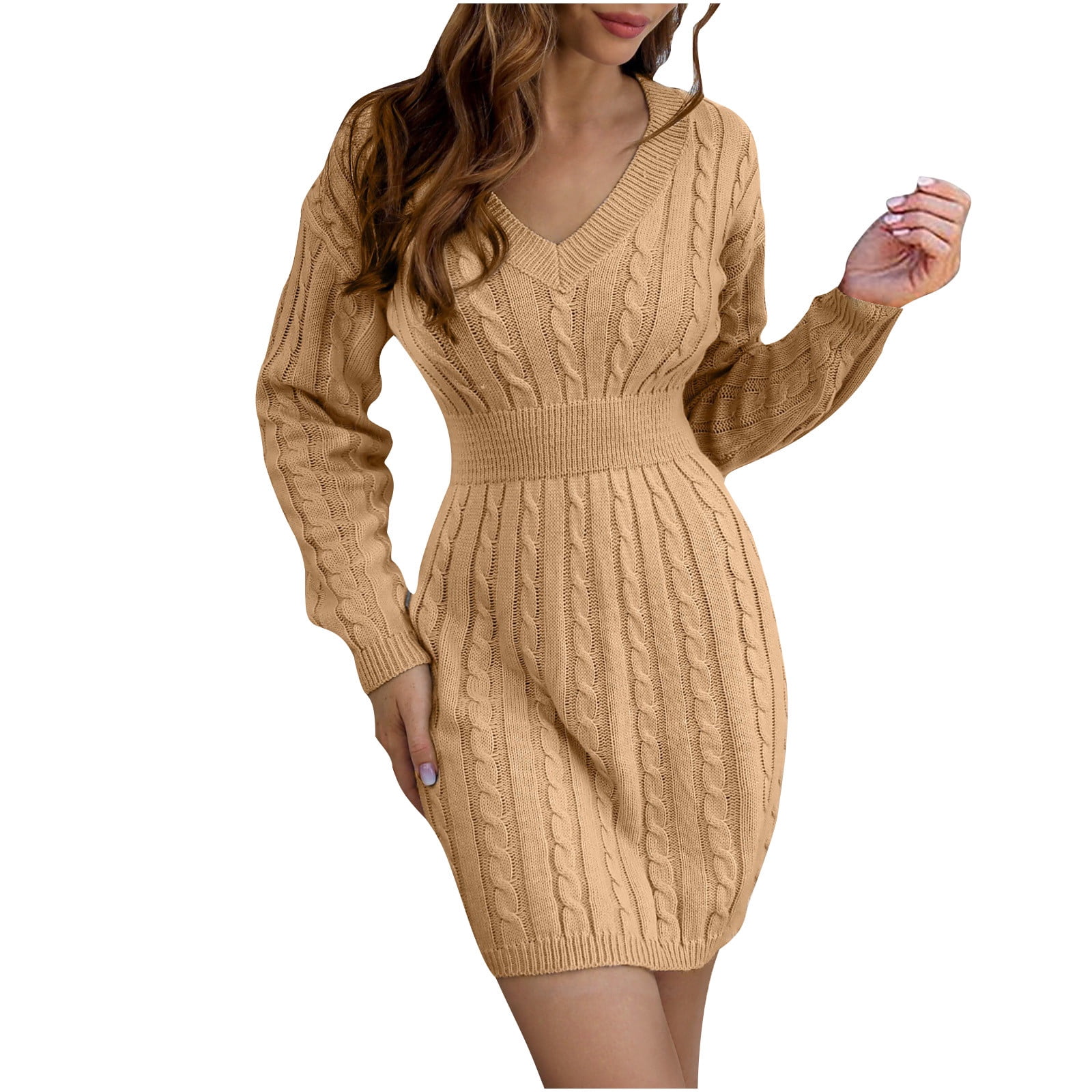 Womens Turtleneck Knit Sweater Mini Dress Button Long Sleeve Dress ...