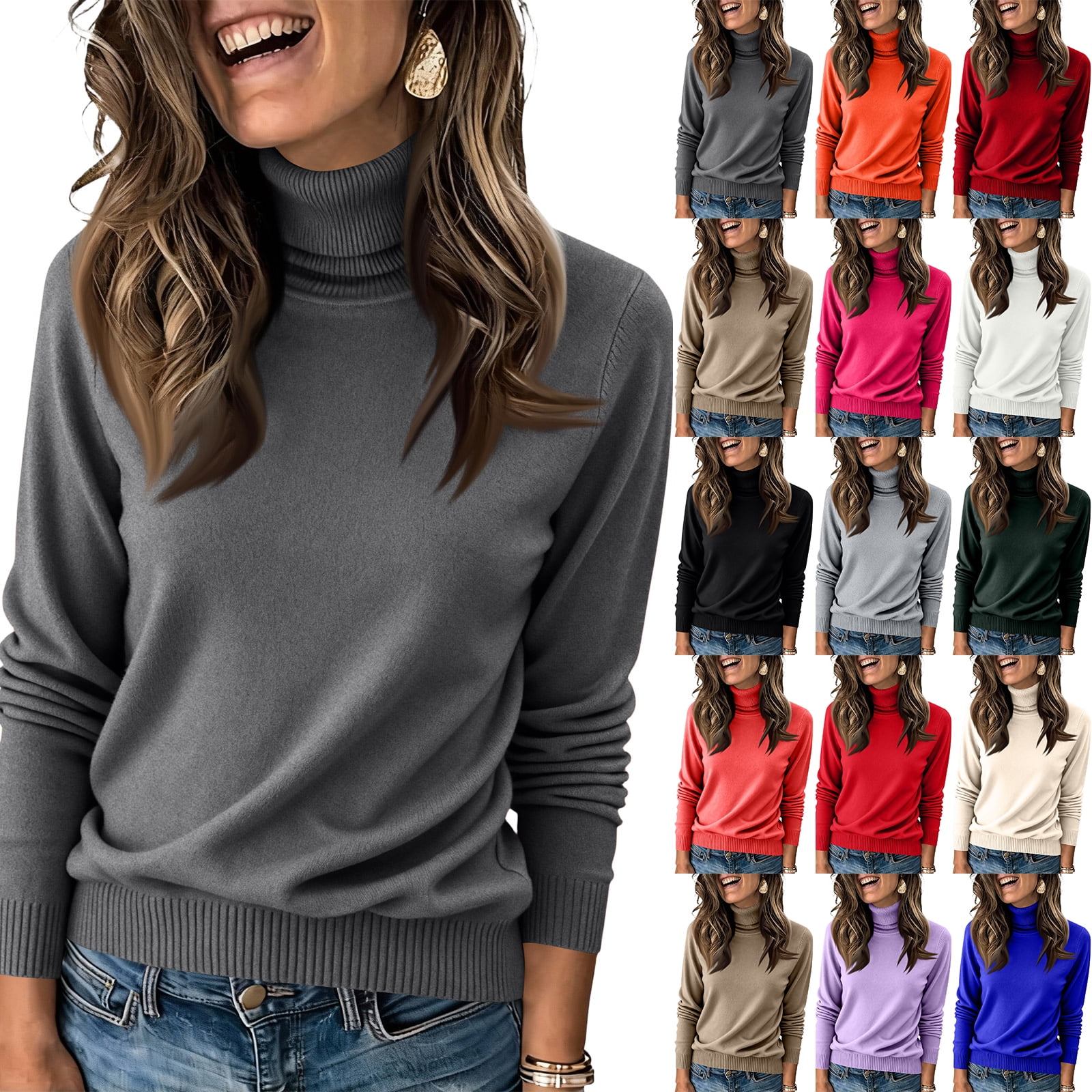 Womens Turtleneck Long Sleeve Sweater Soft Lightweight Fit, Fall Work ...