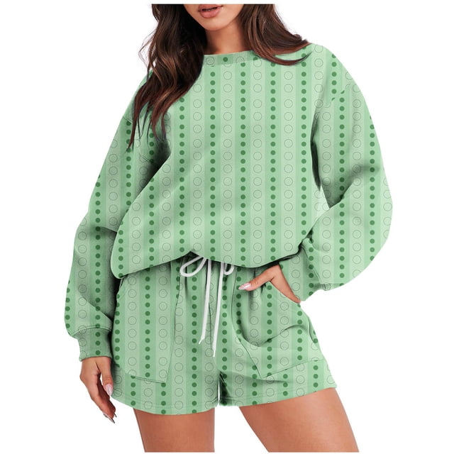 Womens Two Piece Outfits Cotton Oversized Crewneck Sweatshirt ...