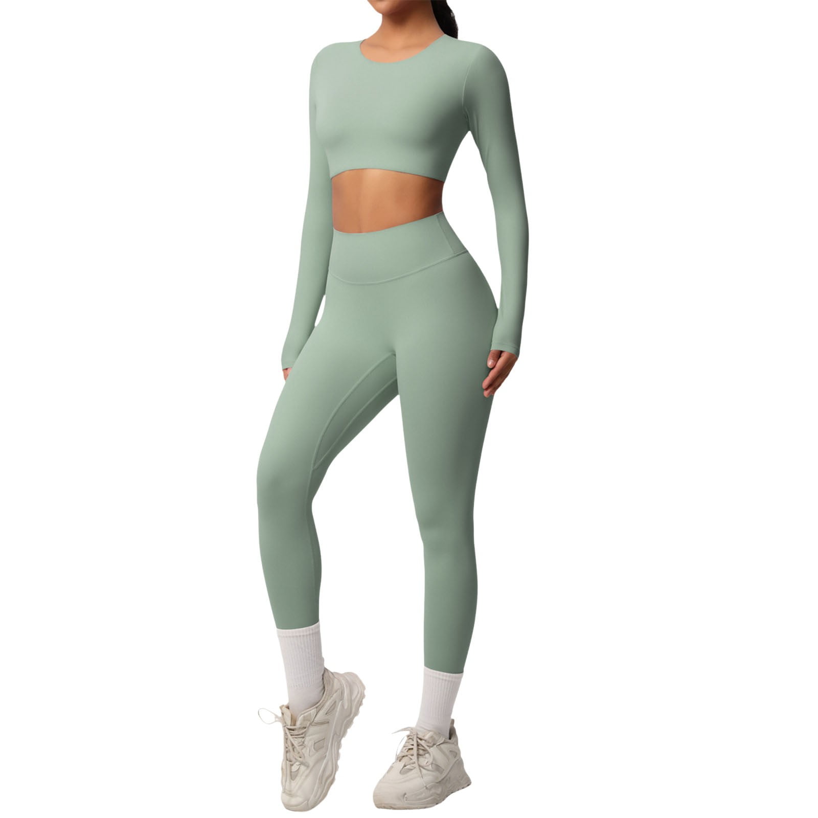 Womens Two Piece Workout Sets Slim Fit Short Sleeve Shirt High Waist ...