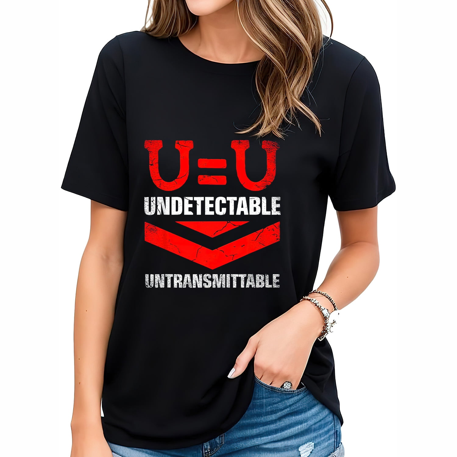 Womens Undetectable Untransmittable HIV AIDS Awareness T-Shirt Black ...