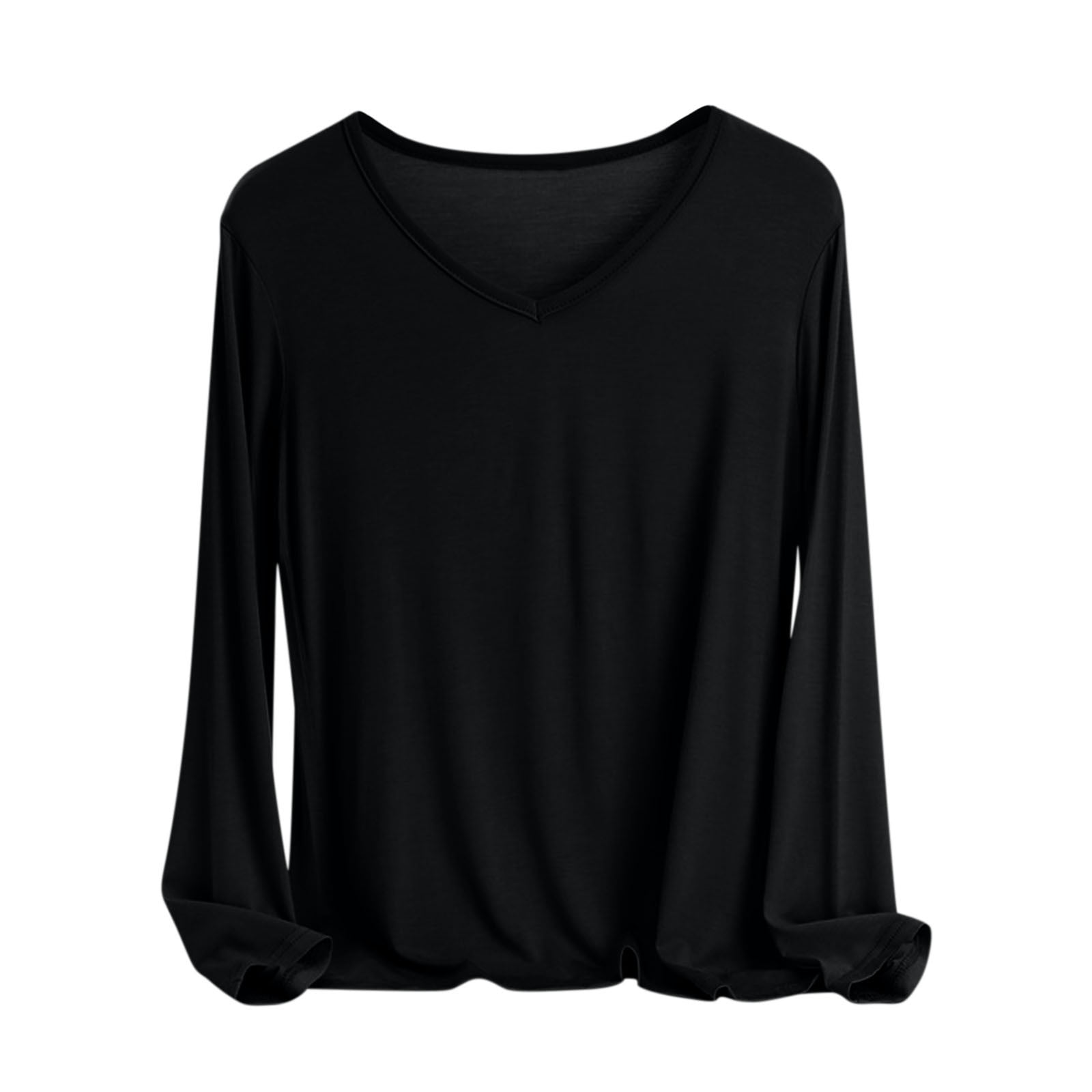 Womens V Neck Shirts Soft Cotton Pajama Sleep Tops Long Sleeve Home ...