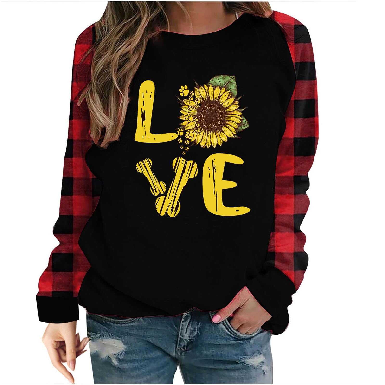Womens Valentine Day Pullover Sweater Long Sleeve Crewneck Cute Heart ...