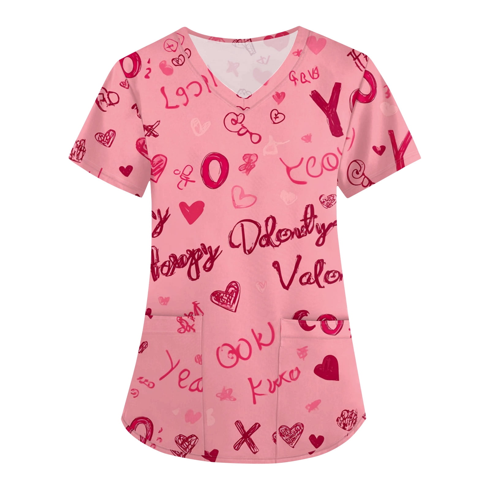 Womens Valentine Day Scrubs Short Sleeve Medical Love Heart Print Quick ...