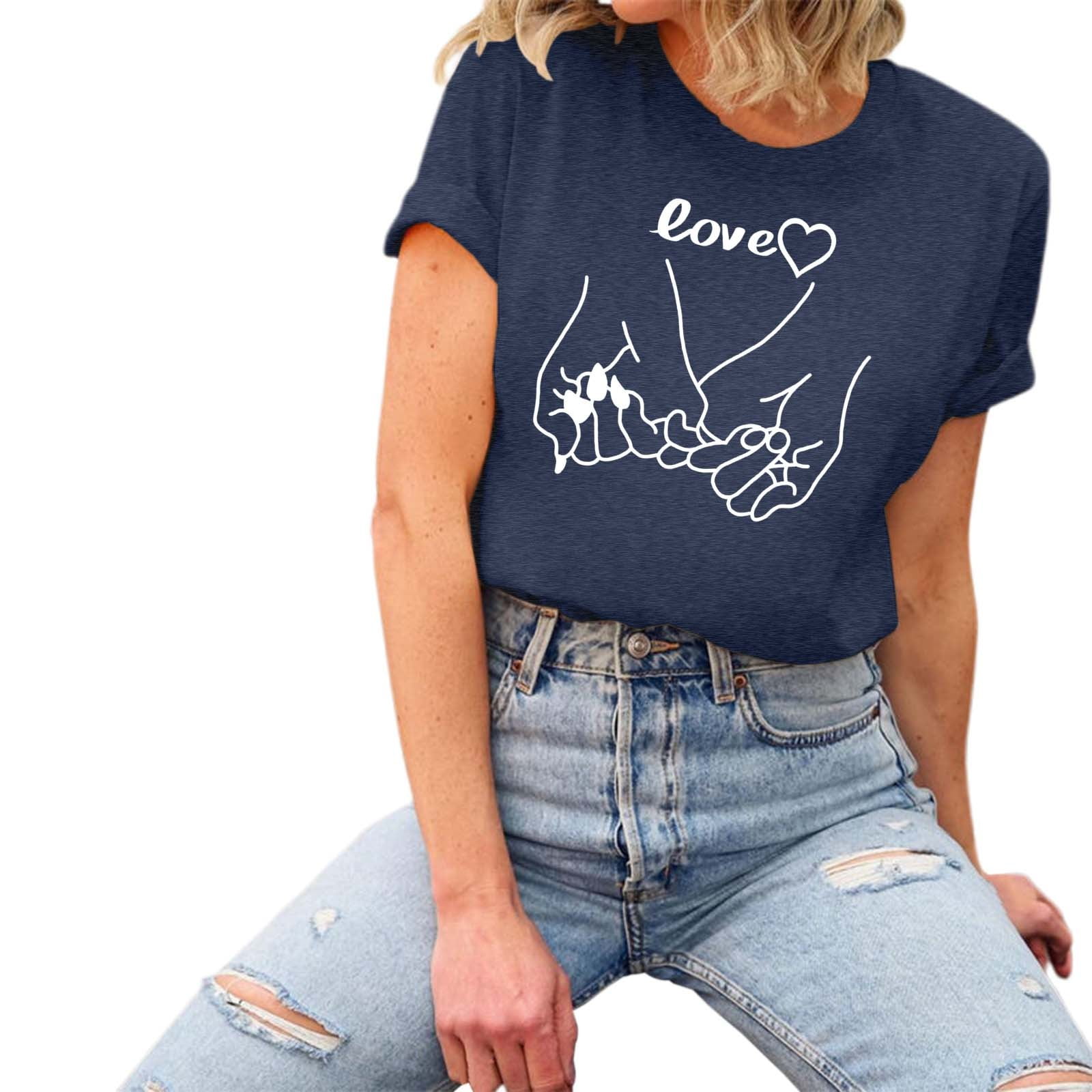 Womens Valentine T Shirts Love Heart Printed Graphic Tops Graphic For ...