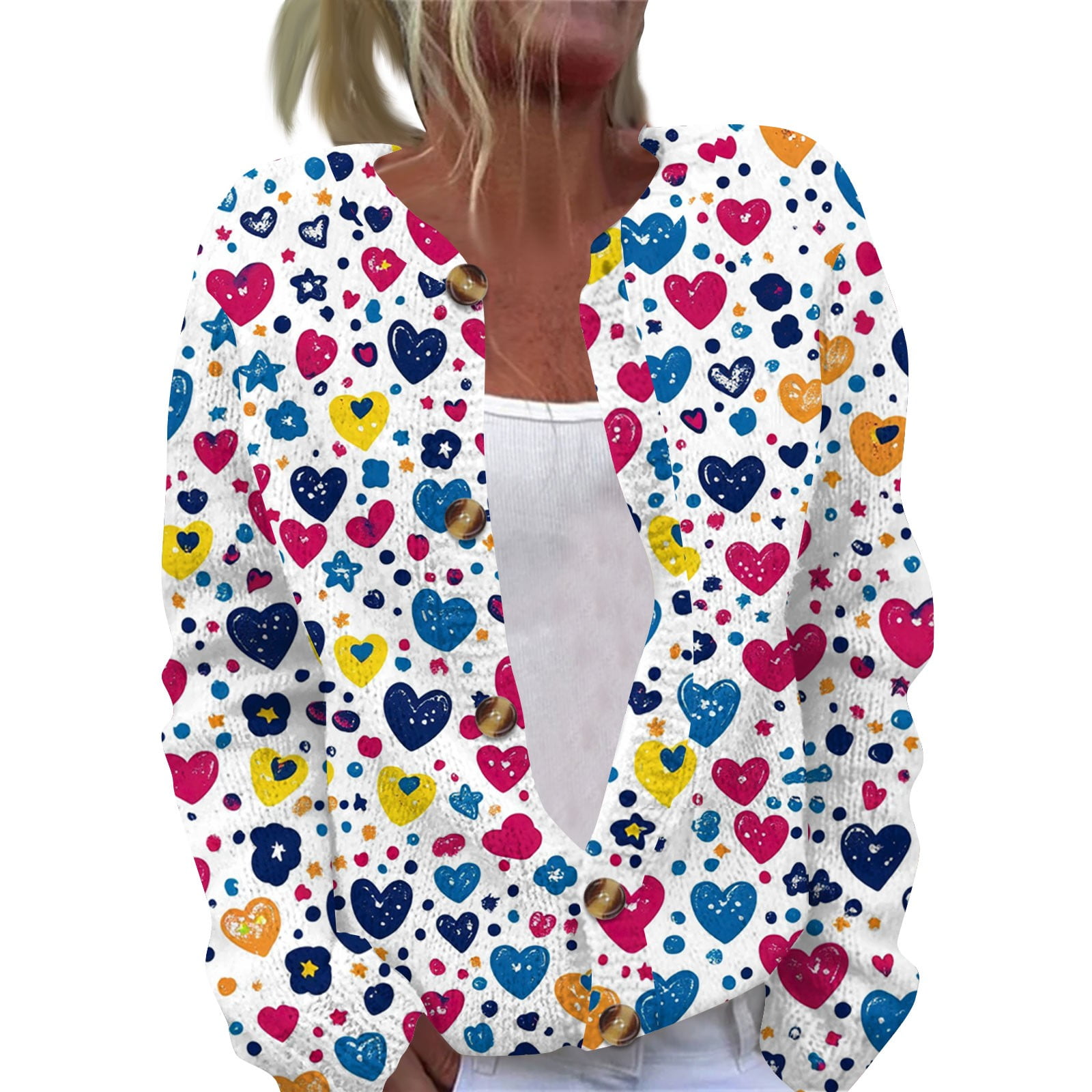 Womens Valentines Day Cute Heart Cardigan Sweaters Chunky Open Front ...