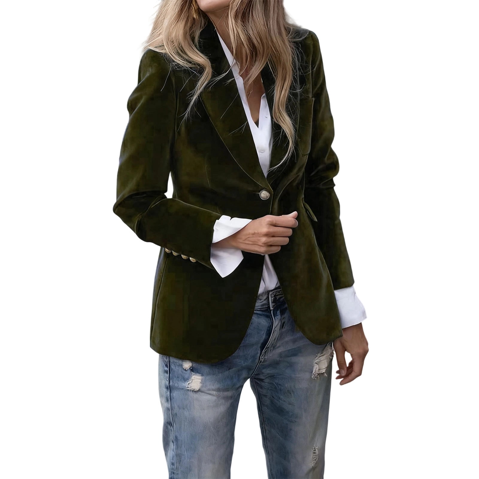 Womens Velvet Blazers Dressy Casual Outfits One-Button Lapel Neck Suit ...