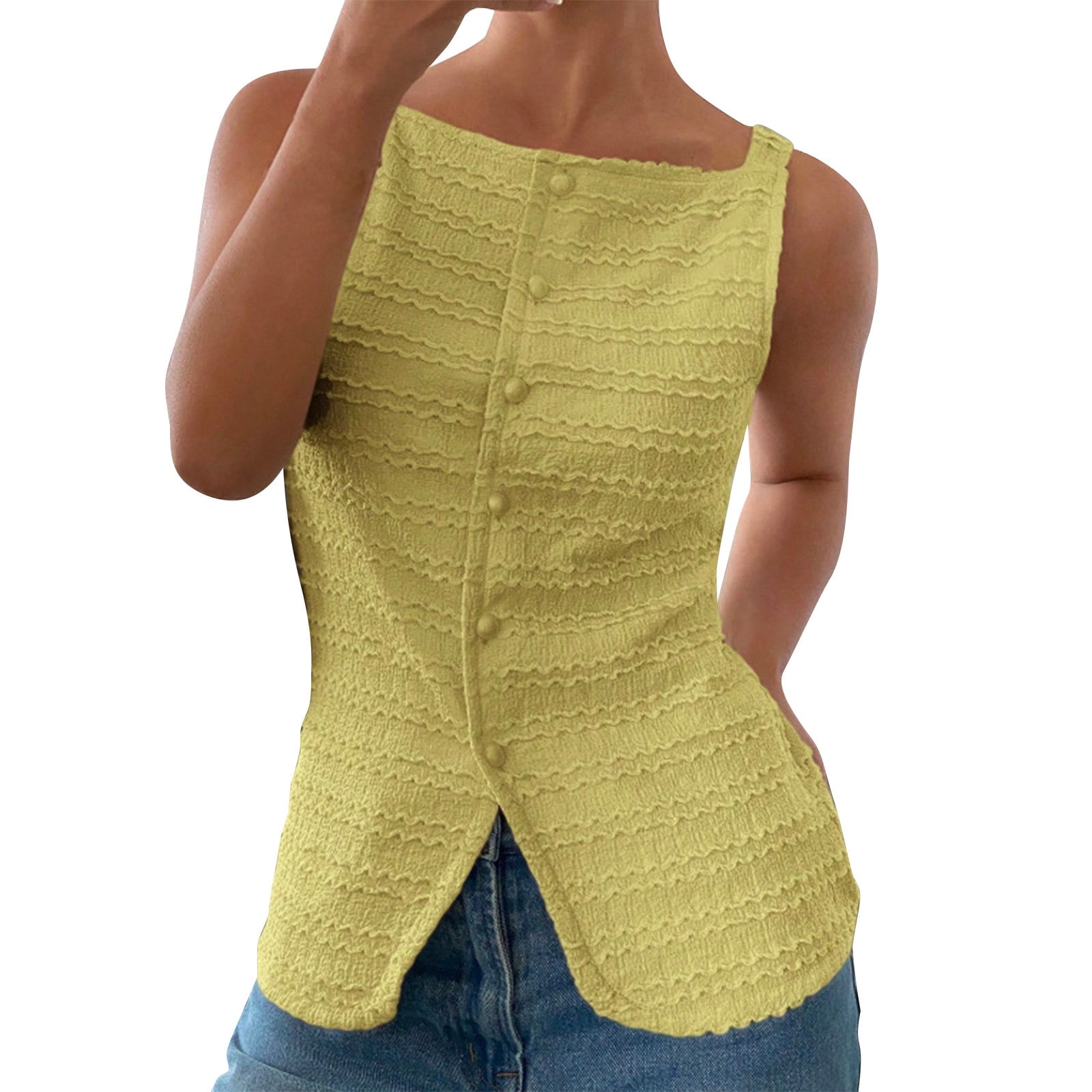 Womens Vest Top Trendy Button Up Tank Tops Asymmetrical Y2k Going Out ...