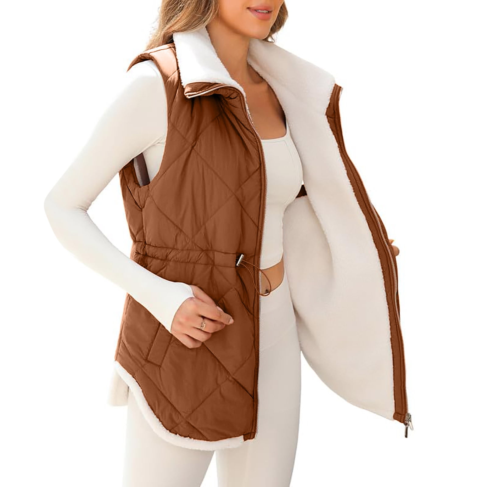 Womens Vests Outerwear Womens Ladies Winter Vests Sleeveless Fleece ...