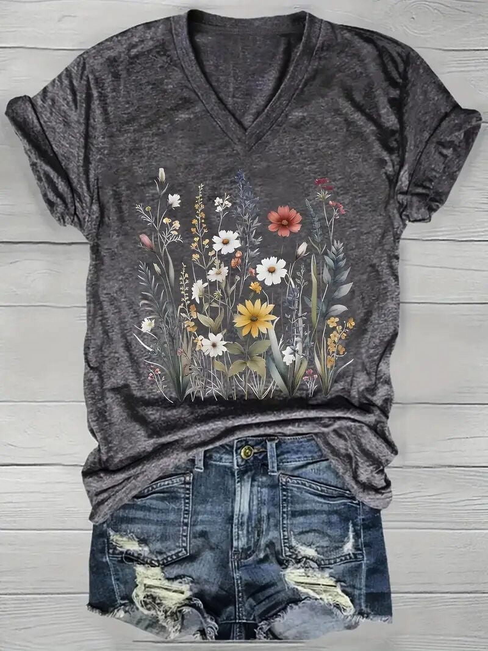 Womens Vintage Flowers T-Shirts Cute Floral Graphic Tees Wildflowers ...