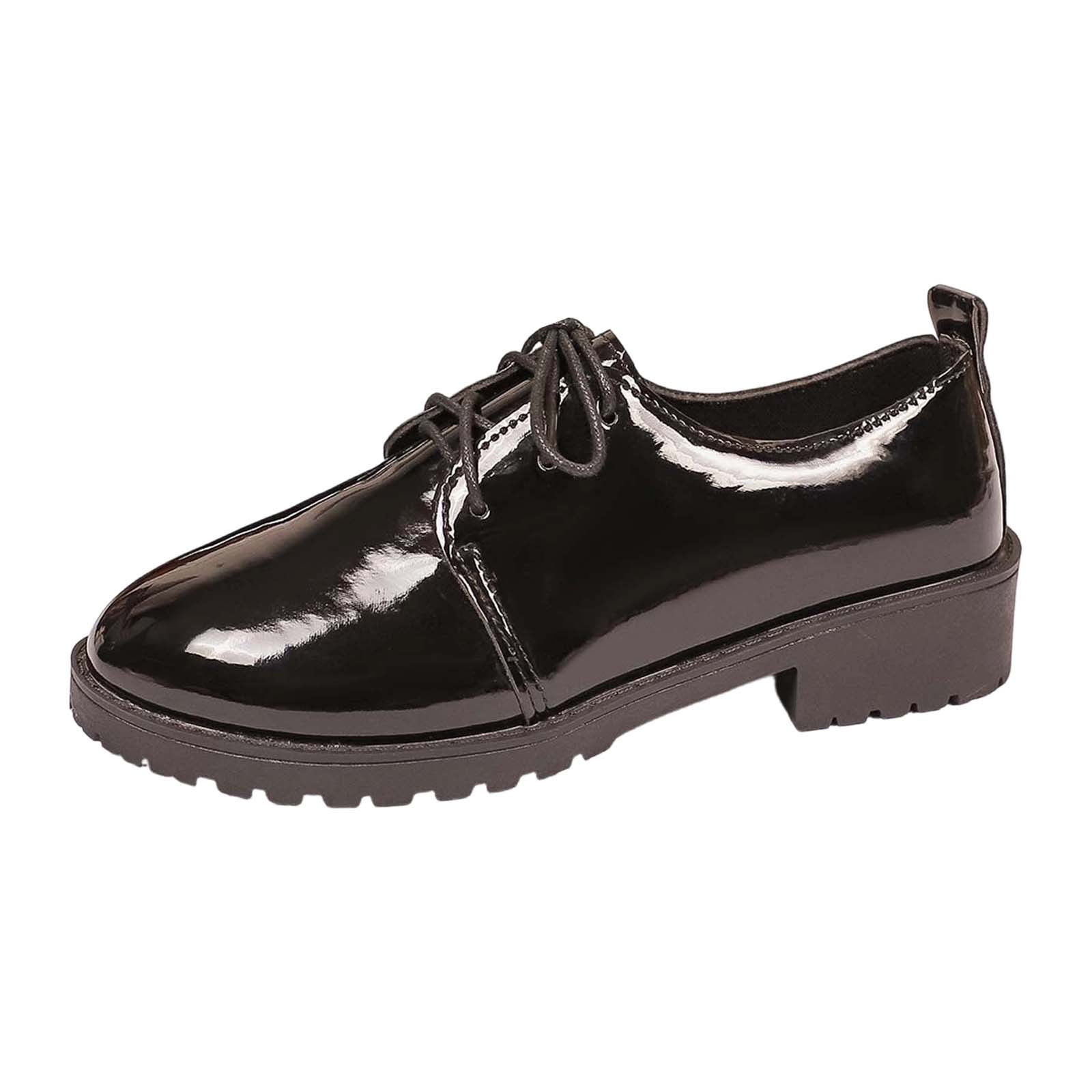 Womens Vintage Oxford Shoes Platform Lace-up Round Toe Patent Leather ...