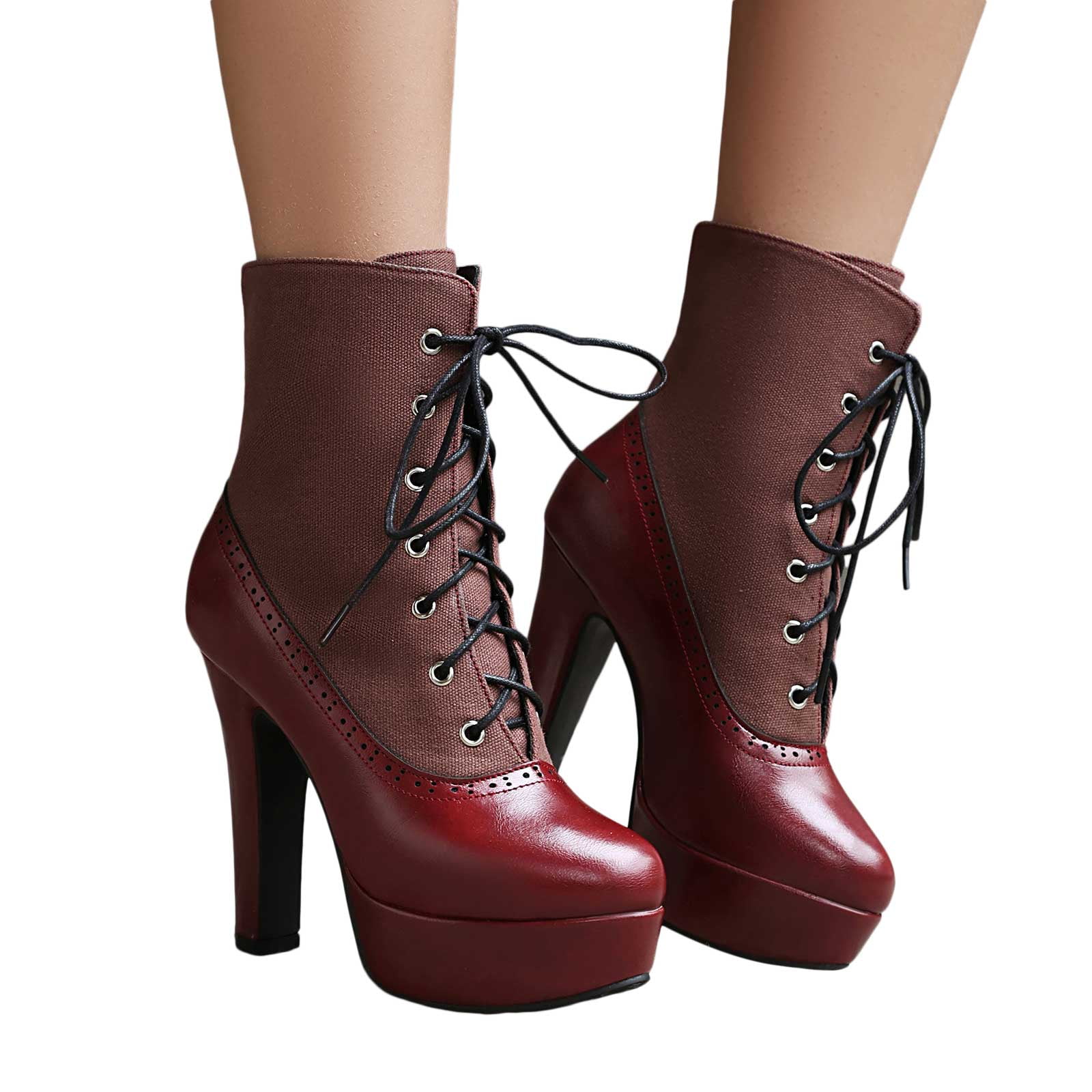 Womens Vintage Patchwork Dress Combat Boots Retro Leather Platform ...