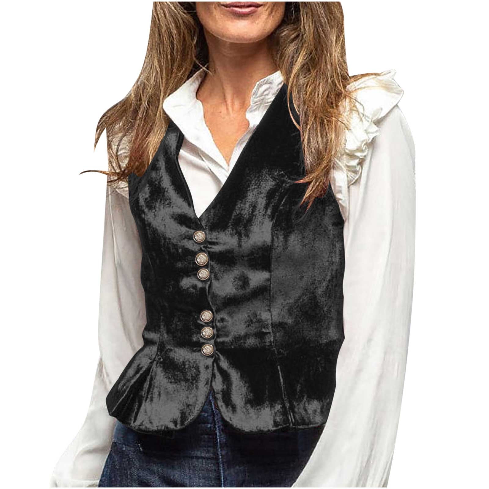 Womens Vintage Velvet Vest One Button V Neck Suit Waistcoat Dressy Lady ...