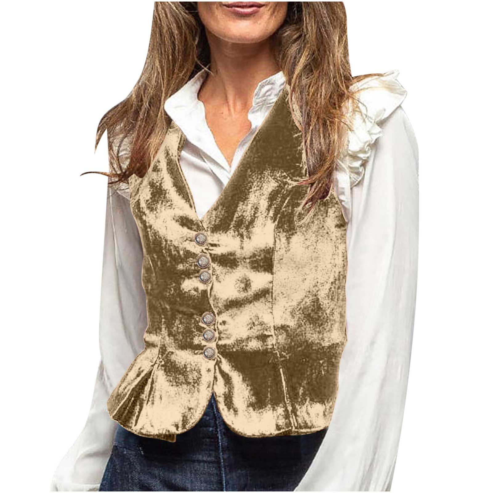 Womens Vintage Velvet Vest One Button V Neck Suit Waistcoat Dressy Lady ...