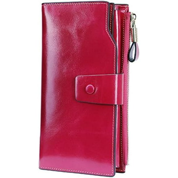 Womens Wallet RFID Blocking Large Capacity Luxury Wax Genuine Leather ...