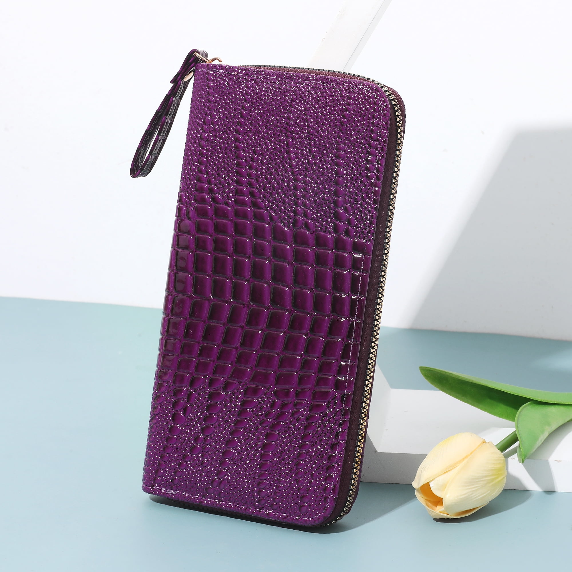 Badiya Womens Wallets Large Capacity Blocking Genuine Leather Wallet for Women Zip Clutch Card ...