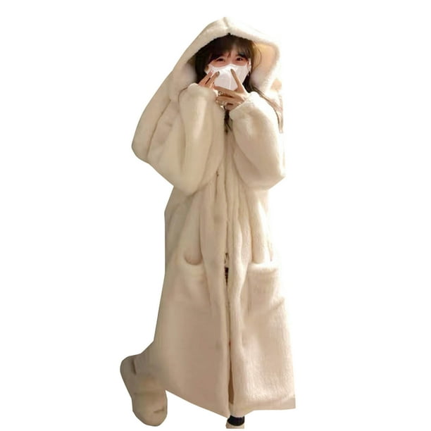 Womens Warm Fleece Lounge Robes 2024 Trendy Fleece Thick Homewear Loose ...