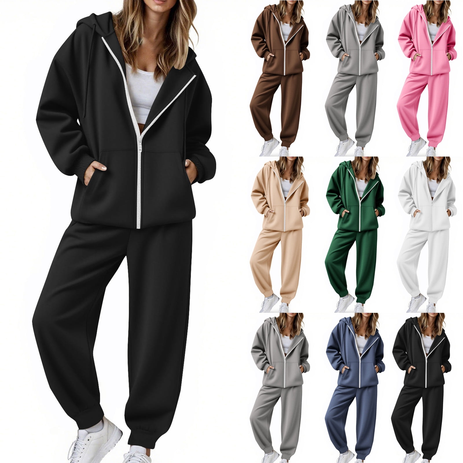 Womens Warm Tracksuits Set Sweatsuit Hoodie Top and Jogging Pants ...