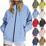 Womens Waterproof Jackets Lightweight Hooded Rain Coat Long Sleeve ...