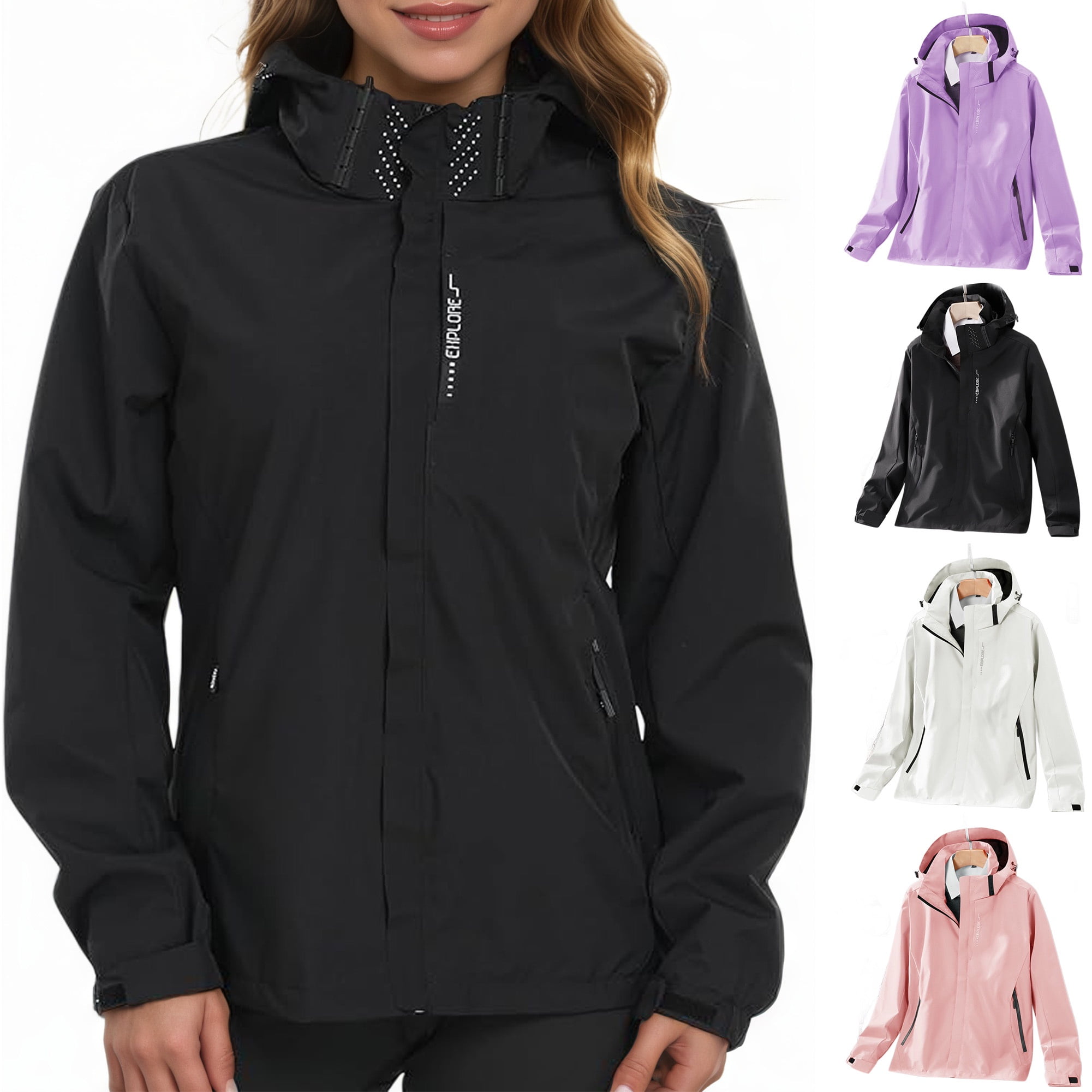 Omewoold Women Lightweight Jackets Waterproof Hooded Raincoat Packable ...