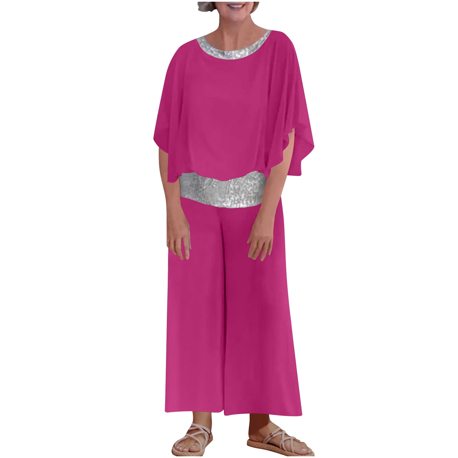 Womens Wedding Guest Pants Outfit Sequins Chiffon Two Piece Set Semi ...