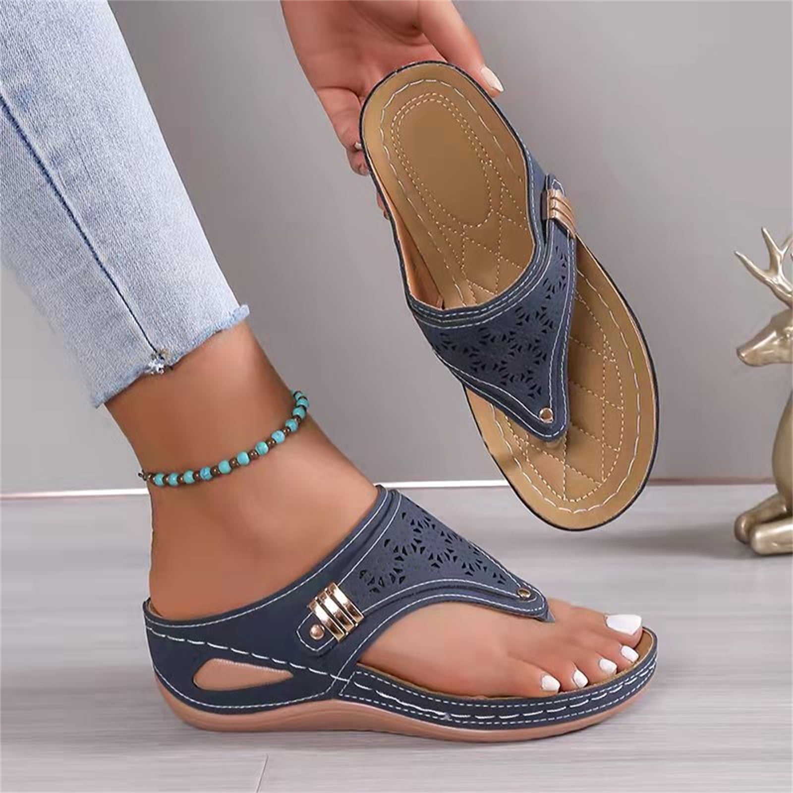 Womens Wedge Sandals Comfortable Thong Sandals with Soft Sole and ...